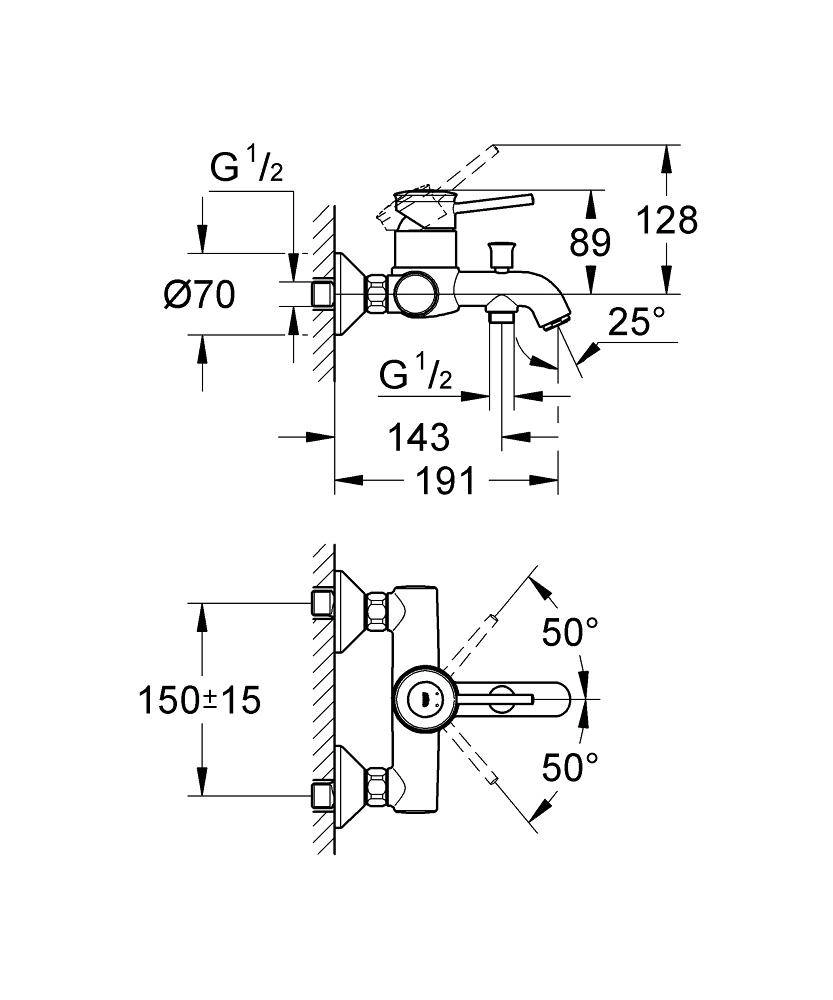ᐉ Смеситель для ванны и душа Grohe BauClassic 32865000 купить по цене 5 ...