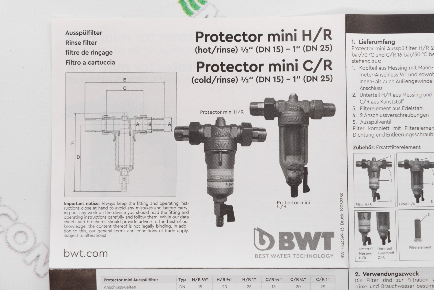 ᐉ Фильтр BWT Protector Mini 3/4" CR (810524) купить по цене по запросу грн. в Киеве и Львове ...