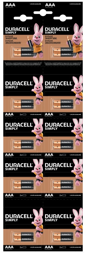 ᐉ Батарейка Duracell LR03 MN2400 уп.1х2 шт. отрывная (плакат 2х10 ...