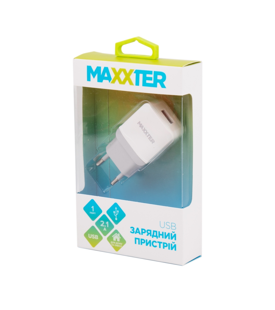 ᐉ Зарядний пристрій Maxxter 1 USB, 5V/2.1A (UC-24A) купити по ціні 176 грн. в Києві та Львові ...