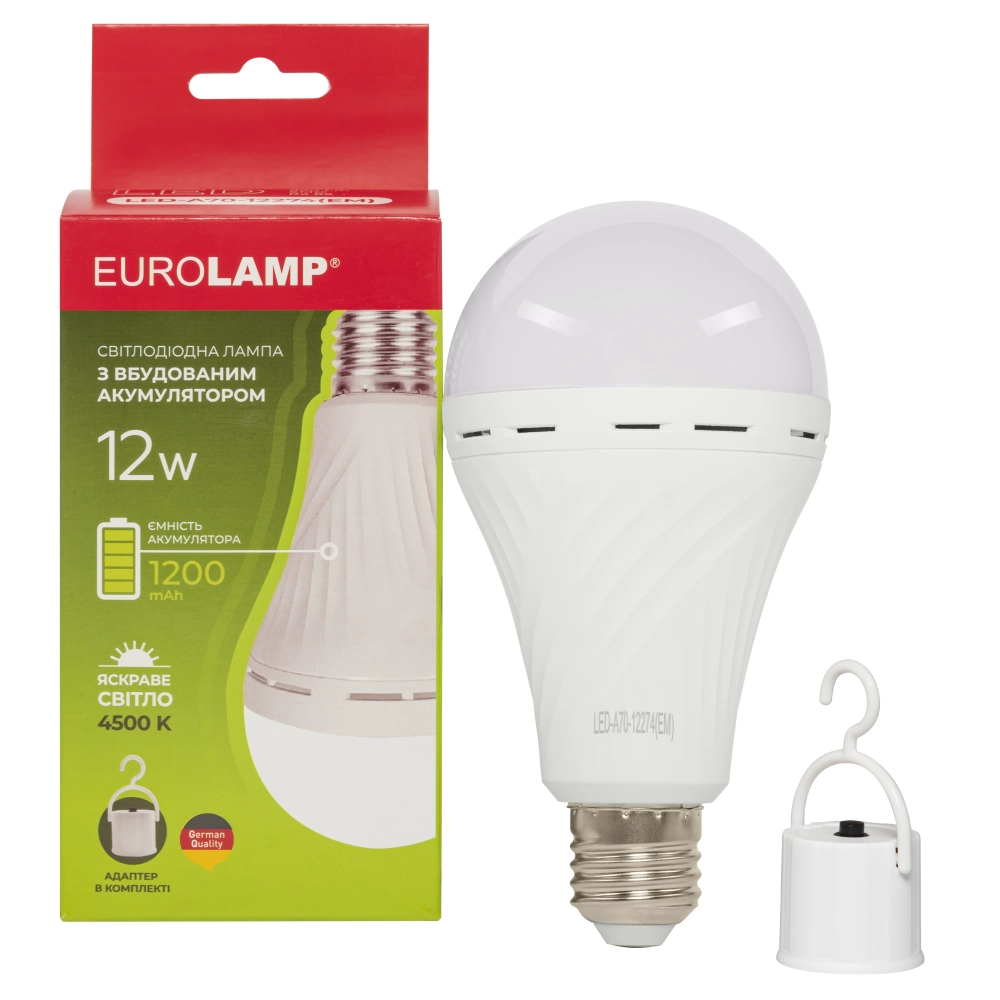 ᐉ Акумуляторна LED-лампа Eurolamp A70 12W 4500K 220V E27 (LED-A70-12274 ...