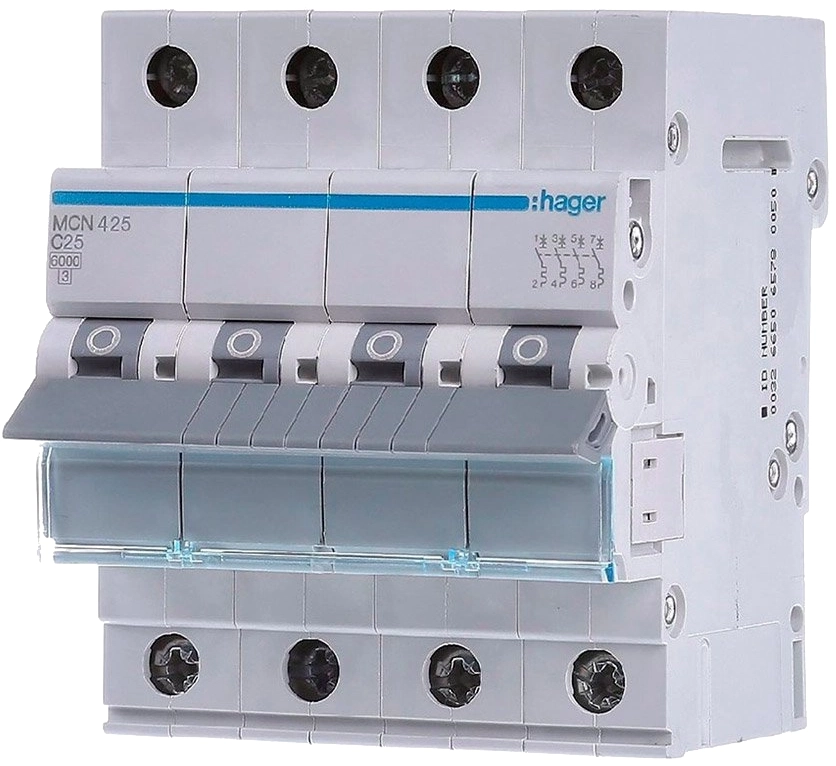 ᐉ Автоматический выключатель Hager 4P 6kA C-25A 4M (MCN425) купить по цене 817 грн. в Киеве и ...
