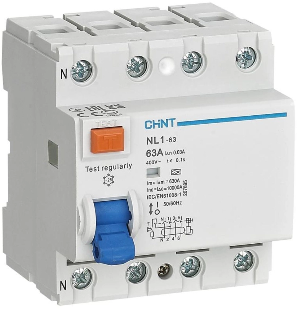 ᐉ Дифференциальное реле Chint NL1-63 6kA 4P 25A 30mA АС (200223) купить по цене 1 377 грн. в ...